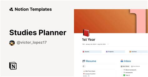 Studies Planner Template By Víctor López Notion Marketplace