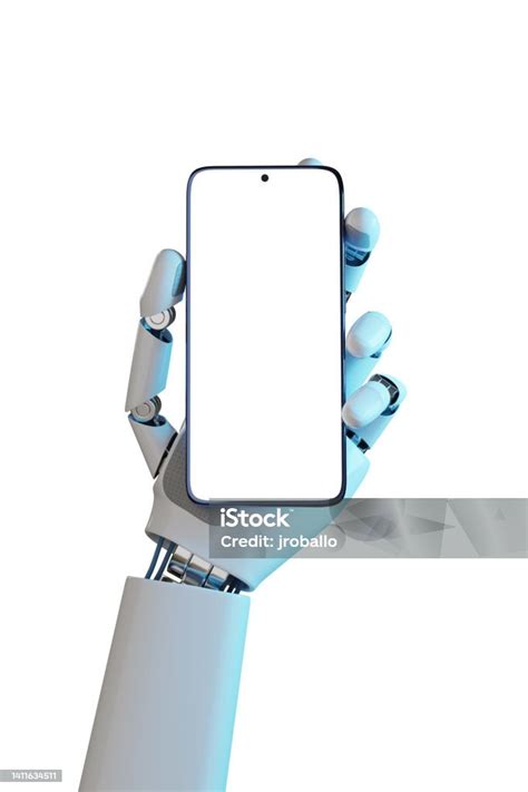 흰색 배경에 고립 된 빈 화면이있는 휴대 전화를 들고있는 로봇 손 3d 그림 인공지능에 대한 스톡 사진 및 기타 이미지 인공지능 로봇 전화 Istock