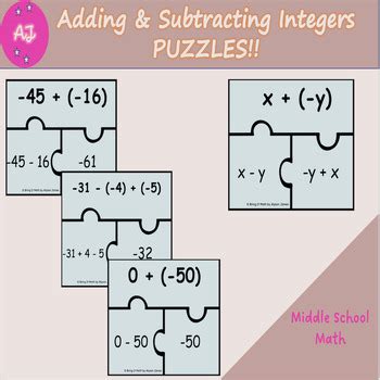 Adding Subtracting Integers PUZZLES Activity By Bring It Math