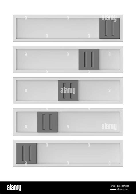 Five Plastic Slider Toggle Switch Interface Buttons On White Background Front View Stock Photo