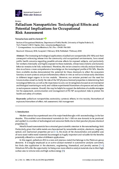 Pdf Palladium Nanoparticles Toxicological Effects And Potential
