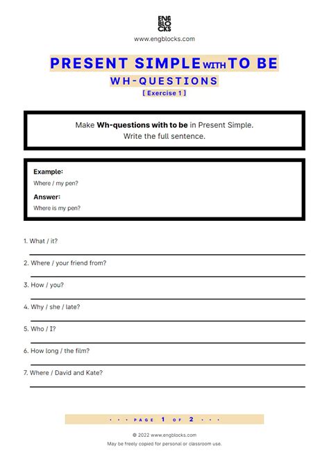 Present Simple With To Be — Wh Questions — Exercise 1 Esl Worksheets