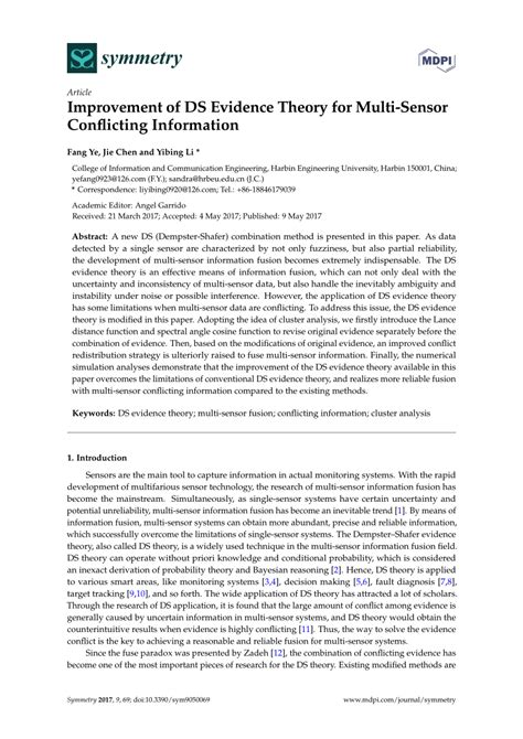 Pdf Improvement Of Ds Evidence Theory For Multi Sensor Conflicting