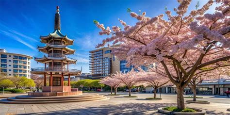 Sakura Cherry Blossom At Japantown Peace Plaza In San Francisco