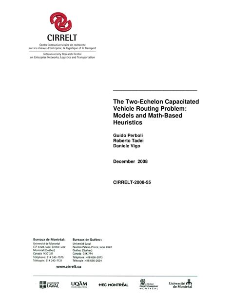 Pdf The Two Echelon Capacitated Vehicle Routing Problem Models And Math Based Heuristics