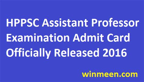 HPPSC Assistant Professor Examination Admit Card Officially Released
