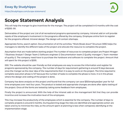 Scope Statement Analysis Essay Example