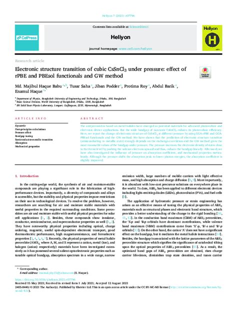 Pdf Electronic Structure Transition Of Cubic Cssncl3 Under Pressure