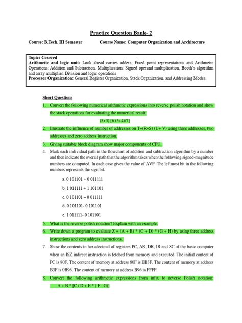 Coa Question Bank 2 Pdf Central Processing Unit Arithmetic