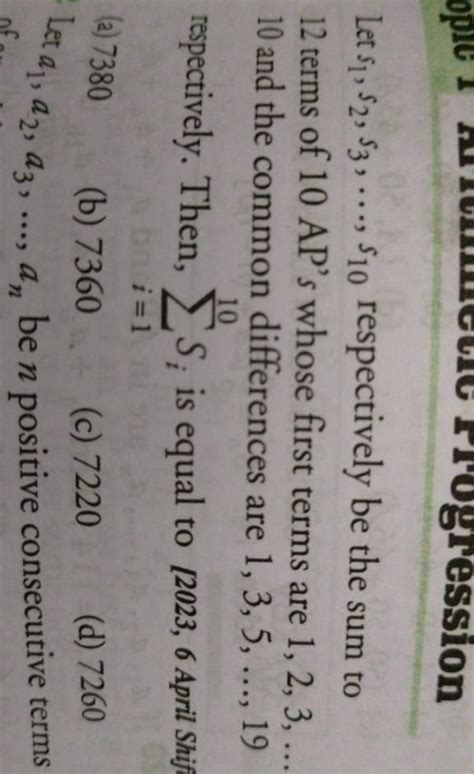 let s1 s2 s3 … s10 respectively be the sum to 12 terms of 10ap′s whos