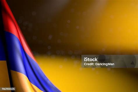 아르메니아 국기의 아름다운 그림은 부드러운 초점과 텍스트에 대한 빈 장소노란색에 대각선을 중단 어떤 휴일 플래그 3d 그림 3