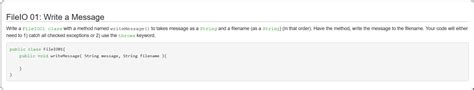 Solved Filelo 01 Write A Message Write A File1001 Class
