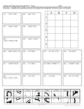 Add And Subtract Decimals Fun Puzzle Worksheet Up To Decimal Places