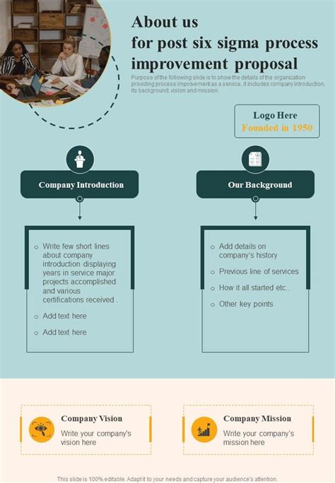 About Us For Post Six Sigma Process Improvement Proposal One Pager Sample Example Document Ppt