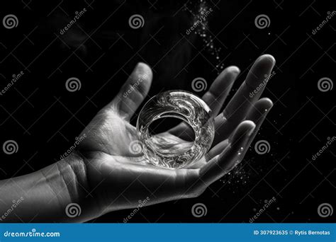Close Up View Of Human Hand Holding Surreal Round Object Stock