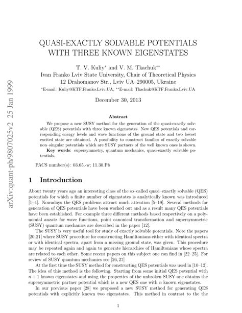 Pdf Quasi Exactly Solvable Potentials With Three Known Eigenstates