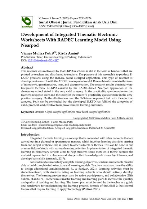 Pdf Development Of Integrated Thematic Electronic Worksheets With Radec Learning Model Using