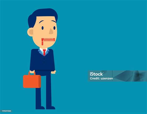 사업가 지퍼 입 개념 비즈니스 슬픈 벡터 그림입니다 플랫 비즈니스 만화 캐릭터 디자인입니다 입술에 대한 스톡 벡터 아트 및 기타 이미지 Istock