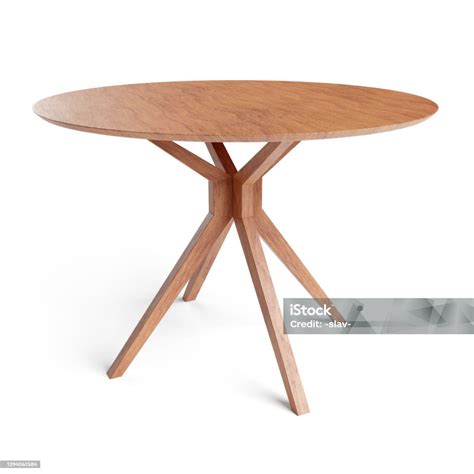 둥근 나무 복고풍 테이블 흰색 배경에 격리 된 식탁 클리핑 경로가 포함되어 있습니다 3d 렌더 탁자에 대한 스톡 사진 및 기타 이미지 Istock