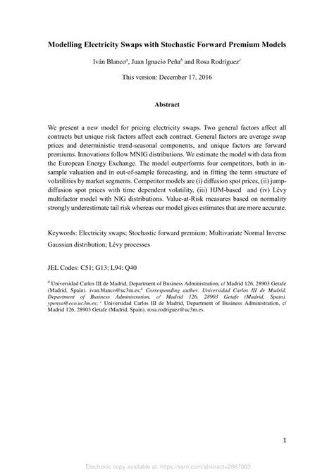 Pdf Modelling Electricity Swaps With Stochastic Forward Premium Models