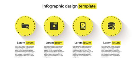 525인치의 폴더 삭제 폴더 플로피 디스크 하드 드라이브 Hdd 및 데이터베이스 보호 설정입니다 비즈니스 인포그래픽 템플릿입니다 벡터 하드 드라이브에 대한 스톡 벡터 아트