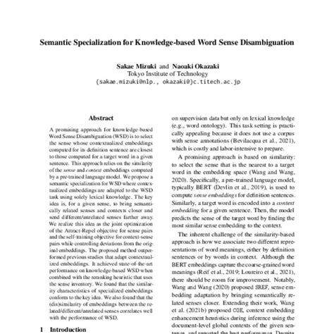 Semantic Specialization For Knowledge Based Word Sense Disambiguation Acl Anthology