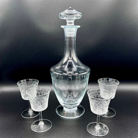 Vintage Glass Decanter Set Needle Etched Pall Mall Lady Hamilton