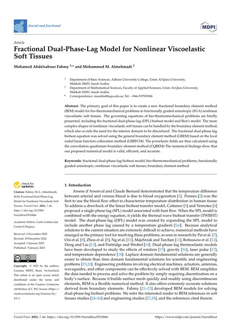 Pdf Fractional Dual Phase Lag Model For Nonlinear Viscoelastic Soft Tissues