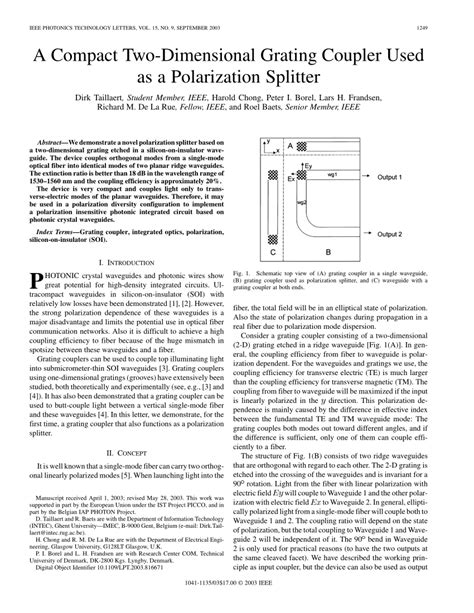 Pdf A Compact Two Dimensional Grating Coupler Used As A Polarization