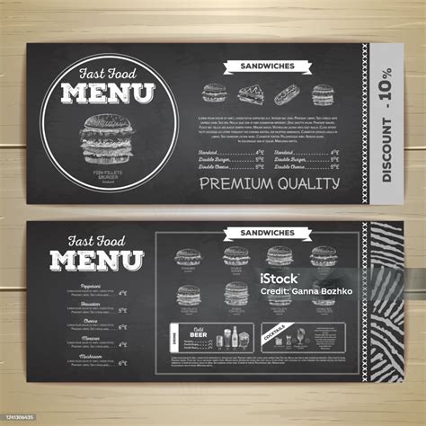 빈티지 분필 그리기 패스트 푸드 메뉴 디자인입니다 샌드위치 스케치 기업 정체성 가격에 대한 스톡 벡터 아트 및 기타 이미지