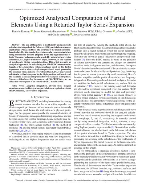 pdf optimized analytical computation of partial elements using a