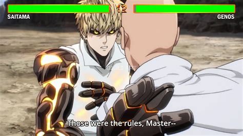 Saitama Vs Genos With Healthbars One Punch Man Youtube