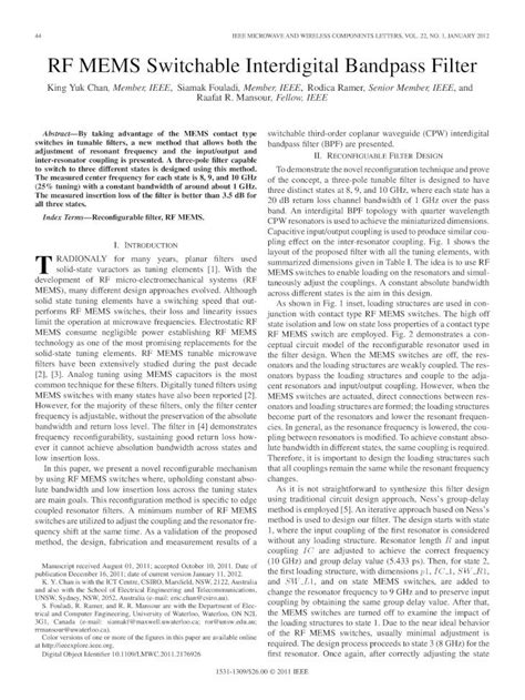 Pdf Rf Mems Switchable Interdigital Bandpass Filter Dokumen Tips
