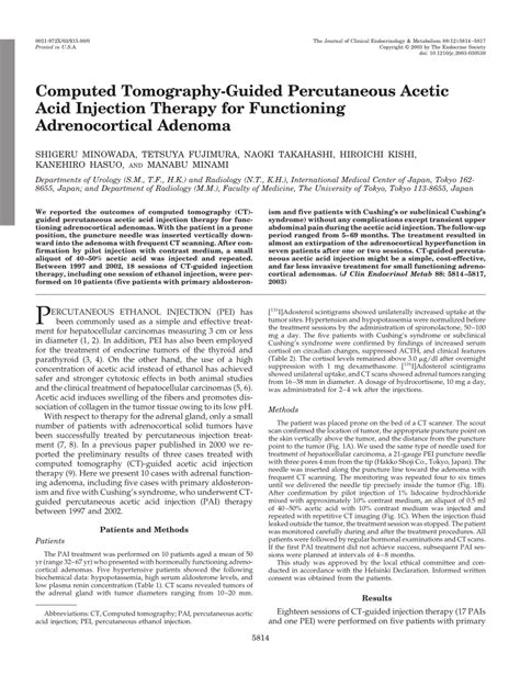 Pdf Computed Tomography Guided Percutaneous Acetic Acid Injection Therapy For Functioning