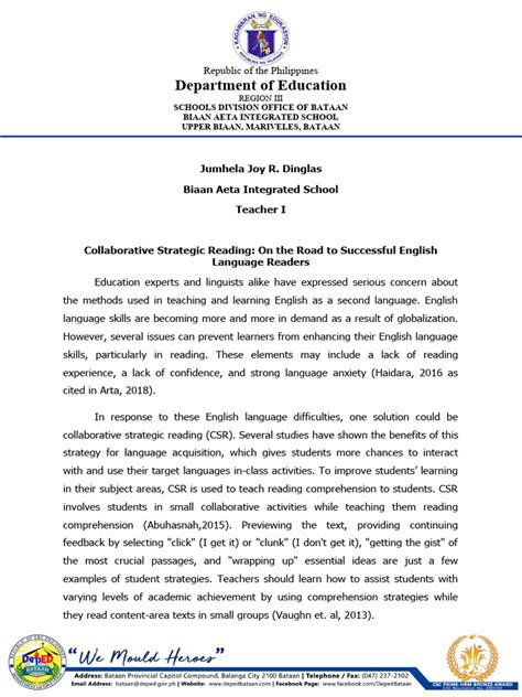 Article 3 Collaborative Strategic Reading On The Road To Successful English Language Readers