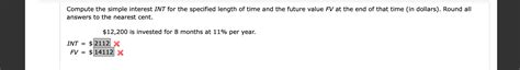 Solved Compute The Simple Interest Int ﻿ For The Specified