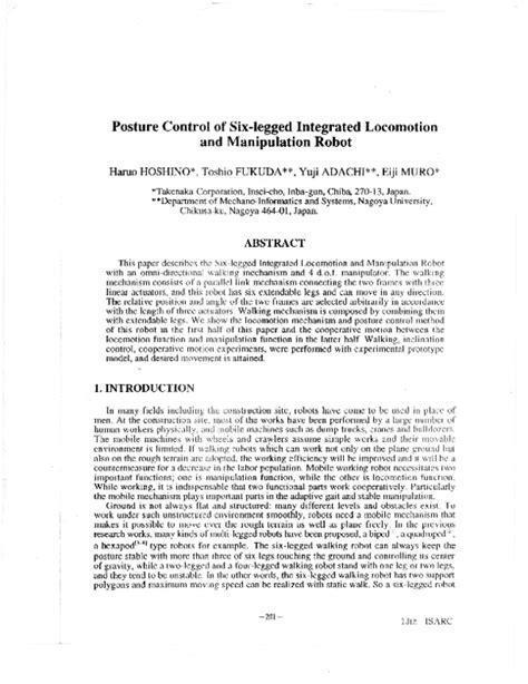 pdf posture control of six legged integrated locomotion and