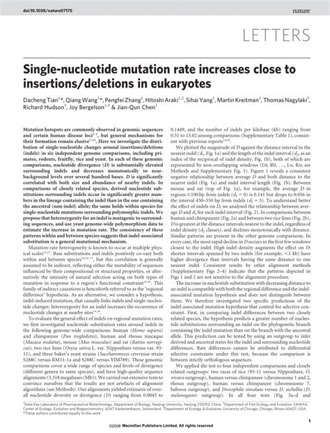 Pdf Single Nucleotide Mutation Rate Increases Close To Insertions