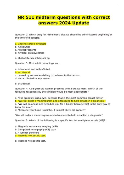 NR 511 Midterm Questions With Correct Answers 2024 Update NR 511 Chamberlain Stuvia US
