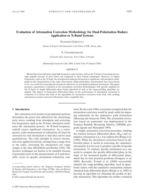 Pdf Evaluation Of Attenuation Correction Methodology For Dual Polarization Radars Application