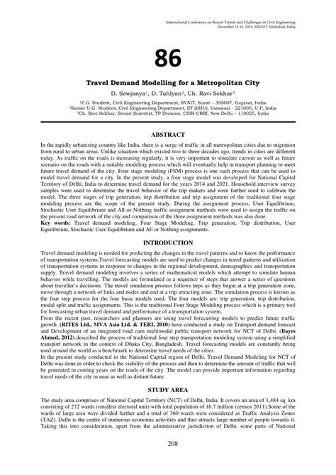 Pdf Travel Demand Modelling For A Metropolitan City