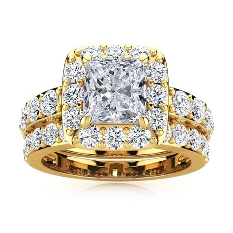 Superjeweler 4 12 Carat Princess Shape Halo Diamond Bridal Set In 14