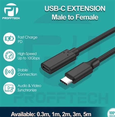 Cable Type C Thunderbolt Extension Profftech 5m 10gbps 3a Pd Kabel Usb C Male Female Proff