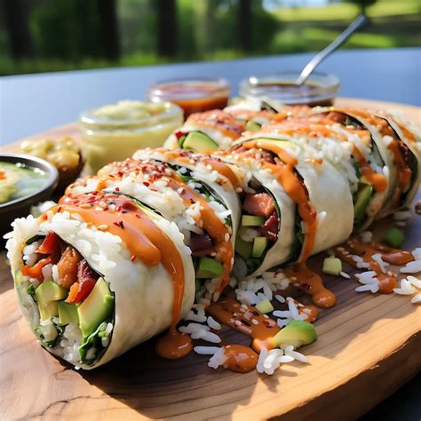 Sushi Burrito With A Fusion Of Japanese And Mexican Flavors Premium Ai Generated Image