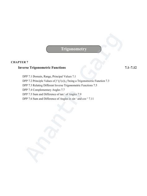 Inverse Trigonometric Functions Dpp Pdf