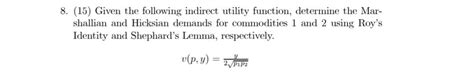 solved 8 15 given the following indirect utility
