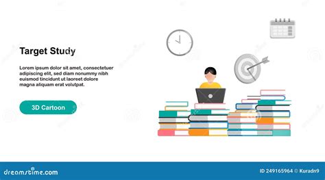 School Education Banner 3d Cartoon Style Task Management Time And Target Accomplish Vector