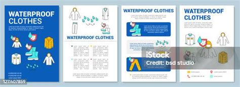 방수 옷 신발 브로셔 템플릿 레이아웃 전단지 소책자 선형 그림이있는 전단지 인쇄 디자인 잡지 연례 보고서 광고 포스터에 대한 벡터 페이지 레이아웃 비옷에 대한 스톡 벡터