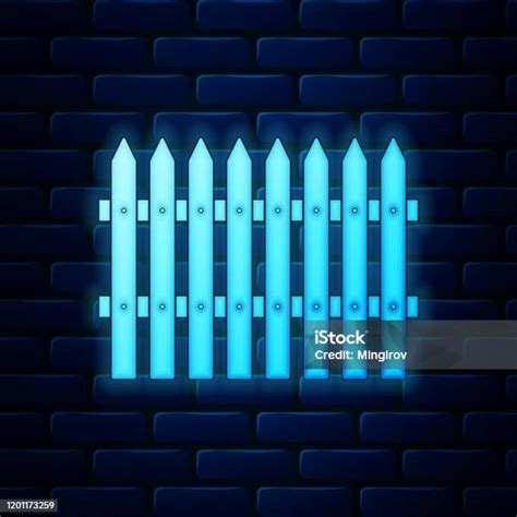 벽돌 벽 배경에 고립 빛나는 네온 울타리 나무 아이콘입니다 정원 울타리 기호입니다 벡터 일러스트레이션 0명에 대한 스톡 벡터 아트 및 기타 이미지 Istock