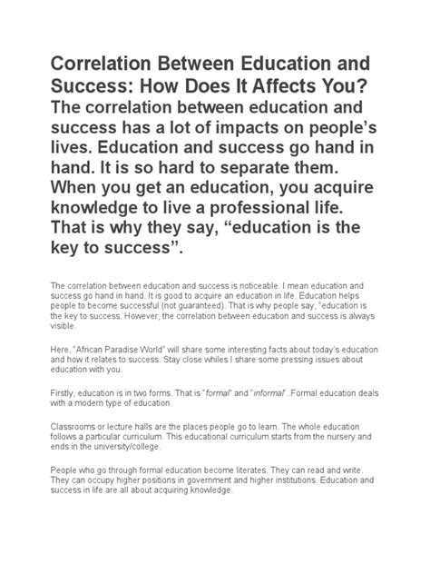 Correlation Between Education And Success Pdf Schools Knowledge